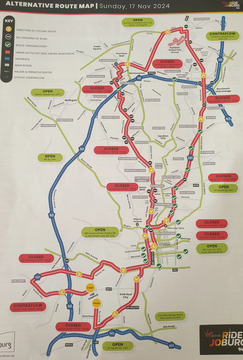 Road Closure Information Sunday 17 November 2024 - Ride Joburg ...